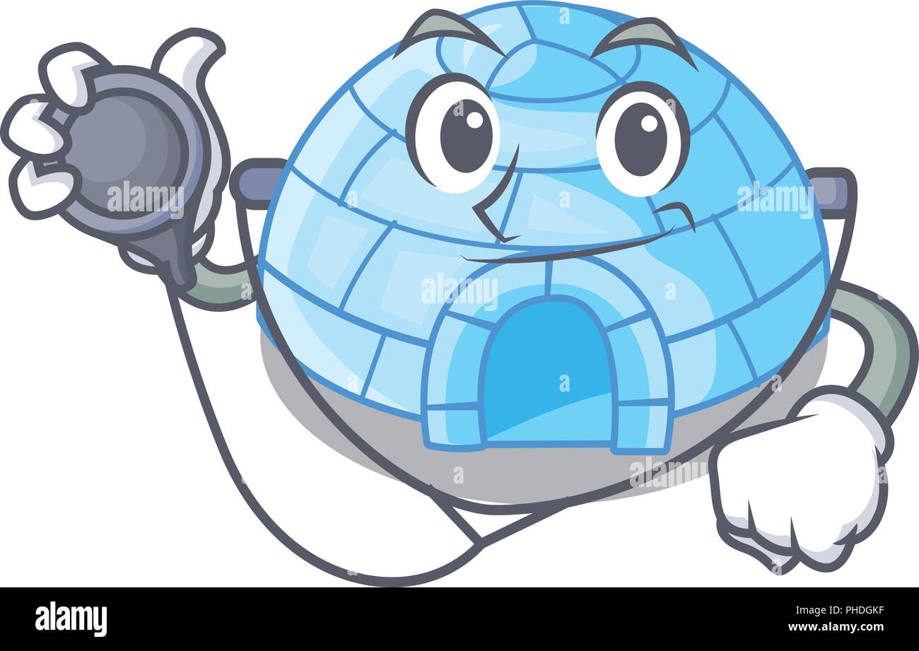Doctor character cartoon ice house in snowfield vector illustration ...