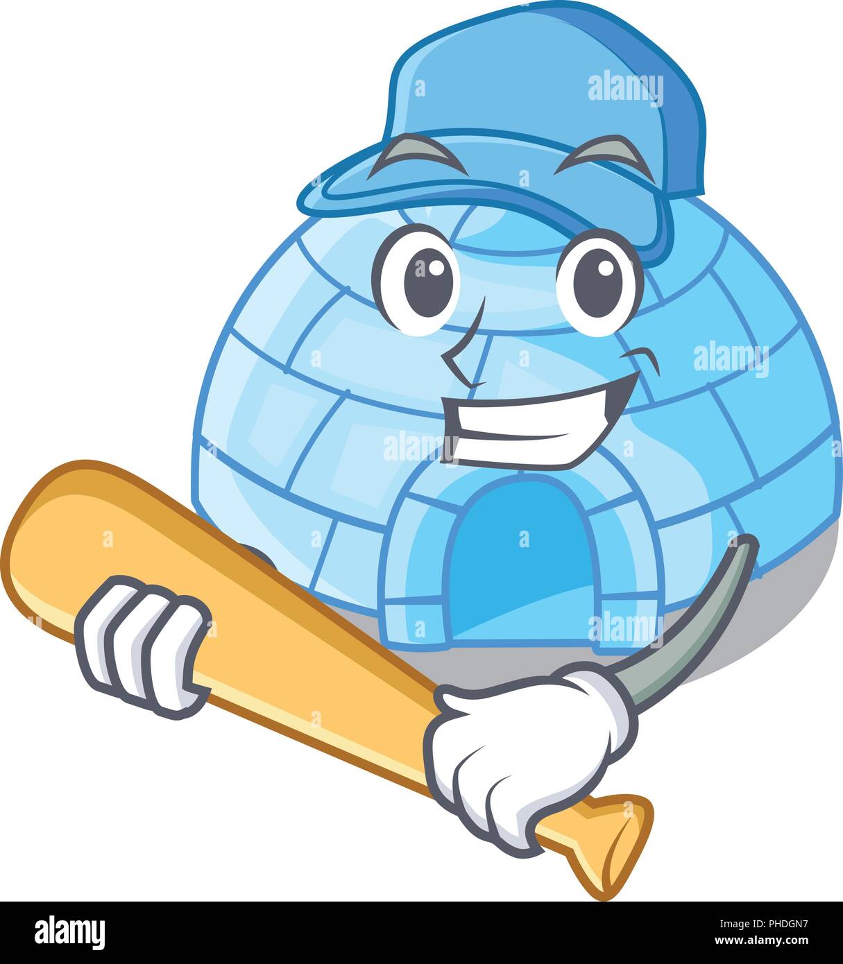 Playing baseball character cartoon ice house in snowfield vector ...