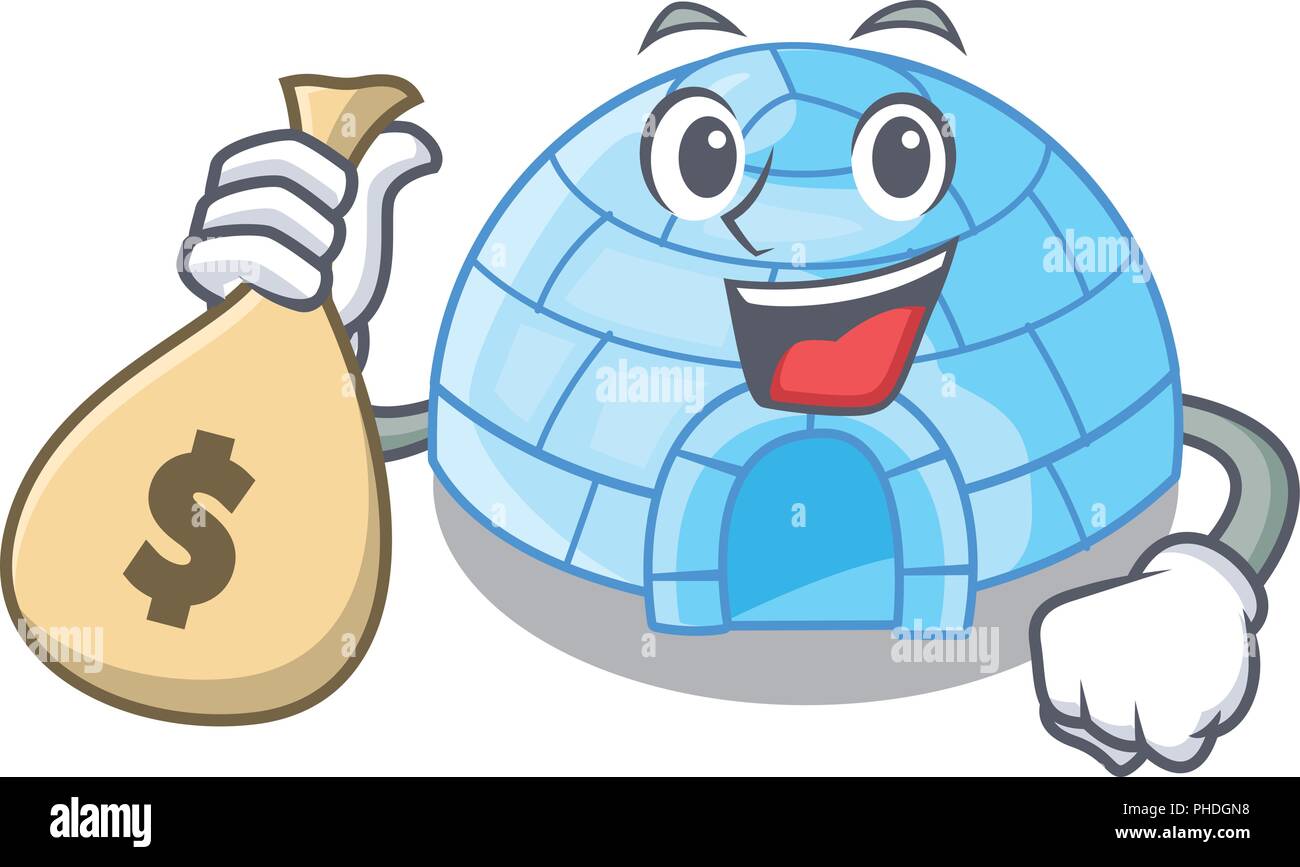 With money bag character cartoon ice house in snowfield vector ...
