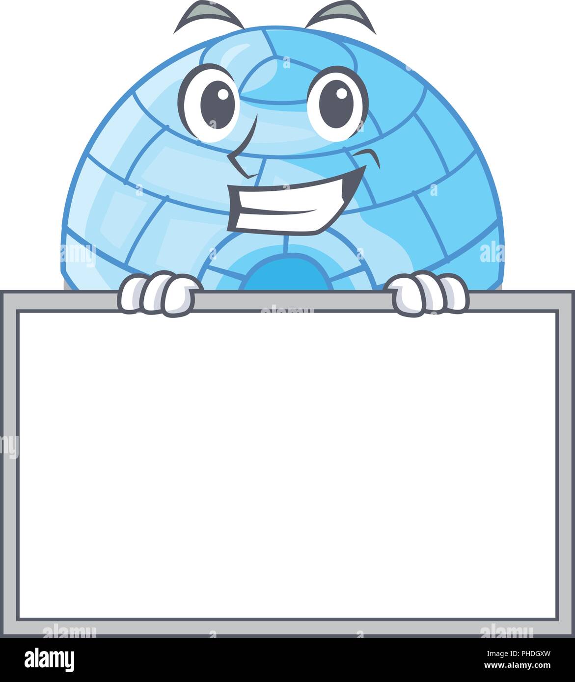 Grinning with board character cartoon ice house in snowfield vector ...