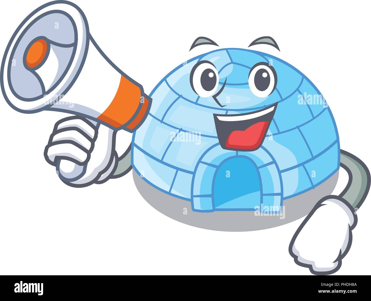 With megaphone character cartoon ice house in snowfield vector ...