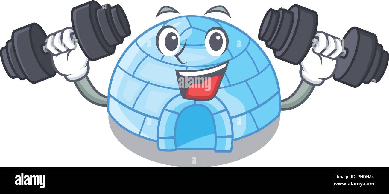 Fitness character cartoon ice house in snowfield vector illustration ...