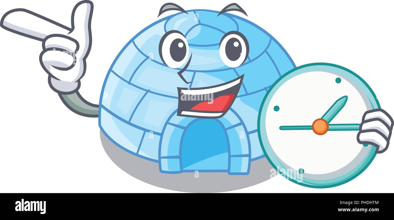With clock cartoon dome igloo ice house snow vector illustration Stock ...