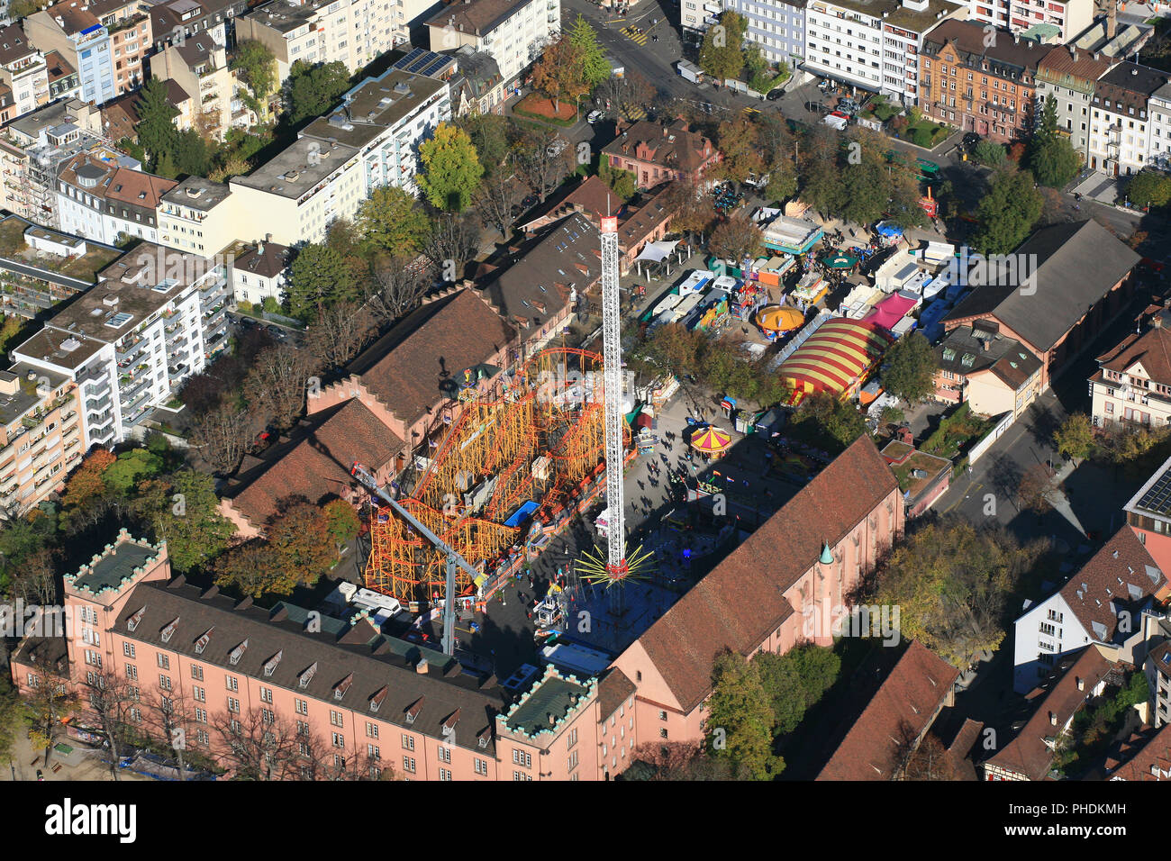 Basle, Kasernenareal at the Herbstmesse and roller coaster Stock Photo - Alamy