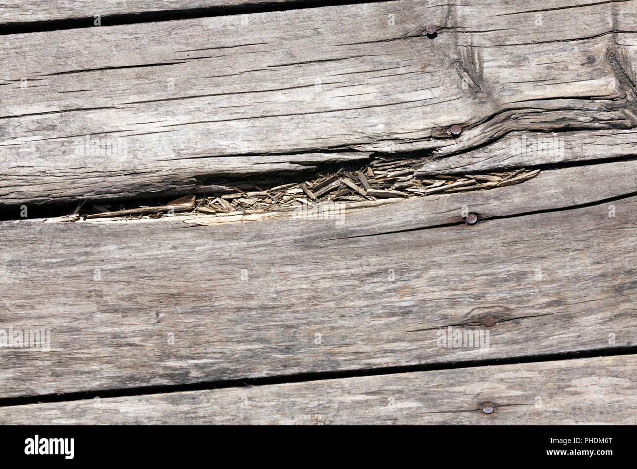 old wooden boards having signs of damage and destruction, are part of ...