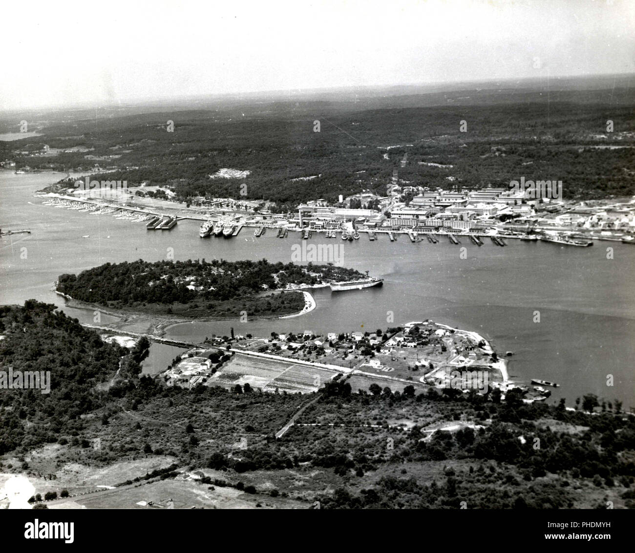 This photograph depicts an aerial view of the submarine base located on ...