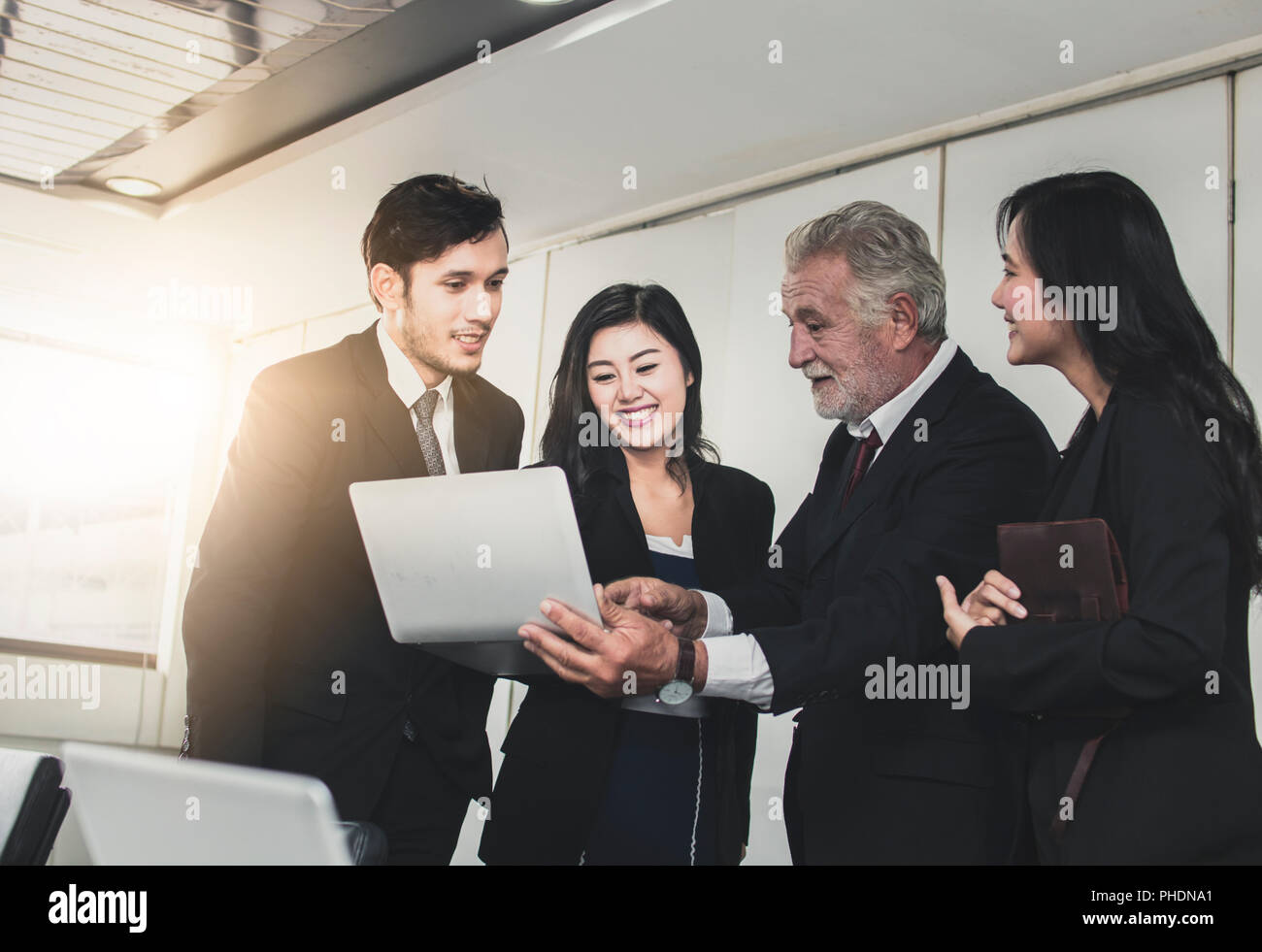 Explaining and discussing concept, Happy and kind manager talking with ...