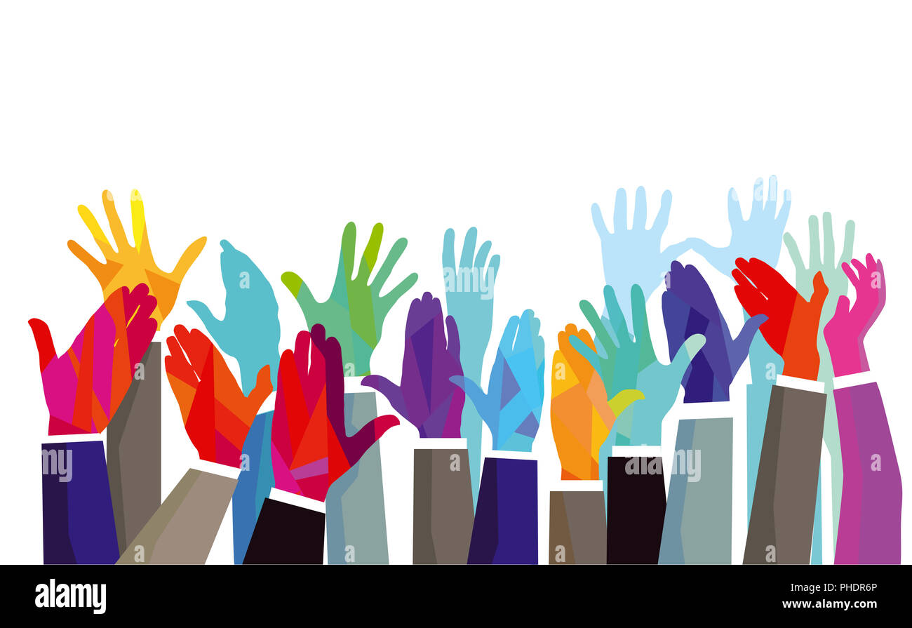Colorful hands upwards Stock Photo - Alamy