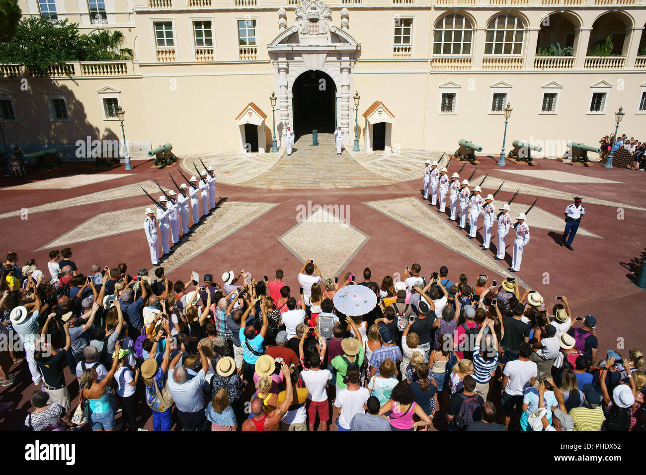 AERIAL VIEW from a 6-meter mast. Crowd of tourists watching the ...