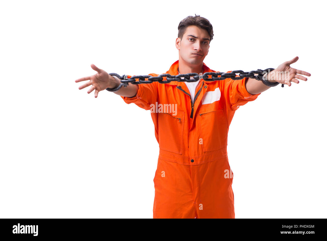 Prisoner with his hands chained isolated on white background Stock ...