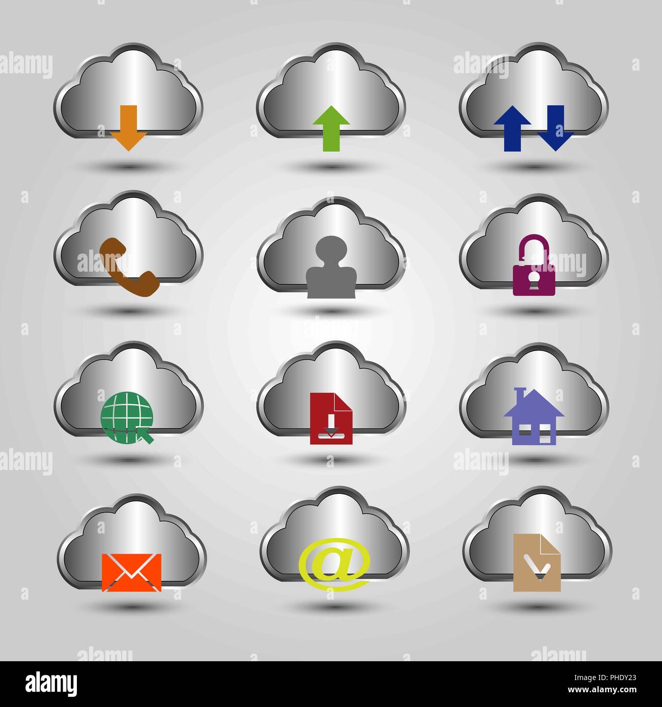 set of aluminium cloud icon with dfferent symbol Stock Vector Image ...