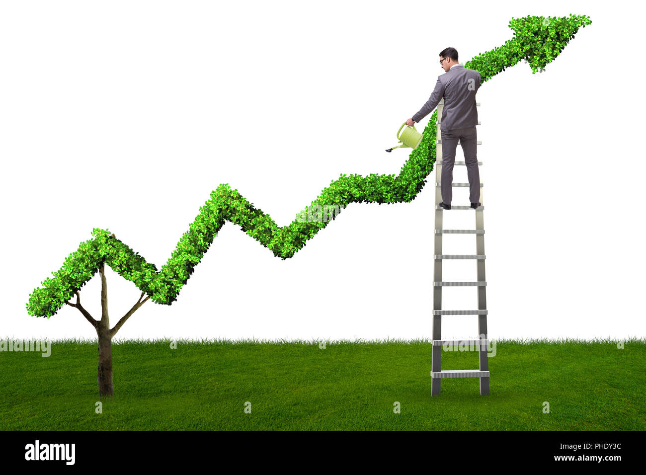 Businessman in investment concept watering financial line chart Stock ...