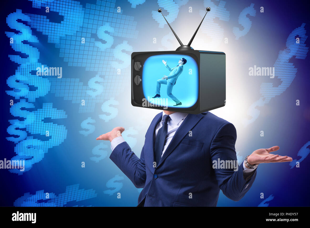 Man with television head in tv addiction concept Stock Photo - Alamy
