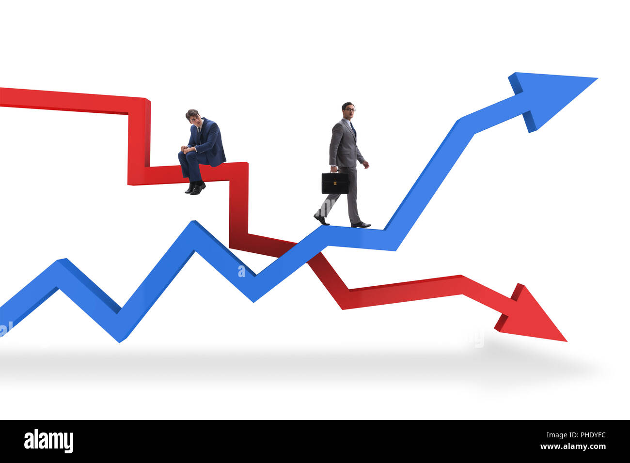 Businessman with charts of growth and decline Stock Photo - Alamy