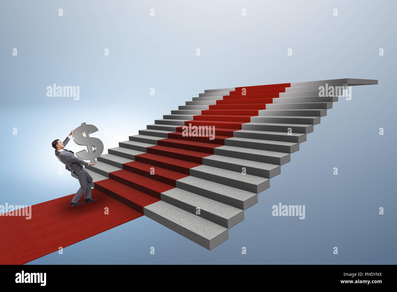 Young businessman climbing stairs and red carpet Stock Photo - Alamy