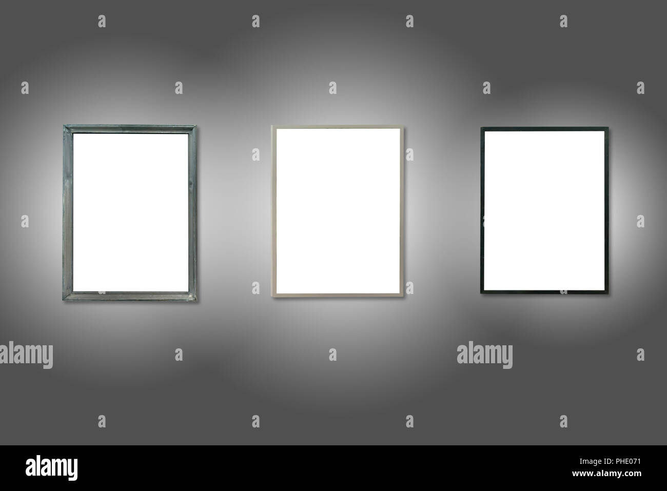 Three white isolated wooden frames Stock Photo - Alamy