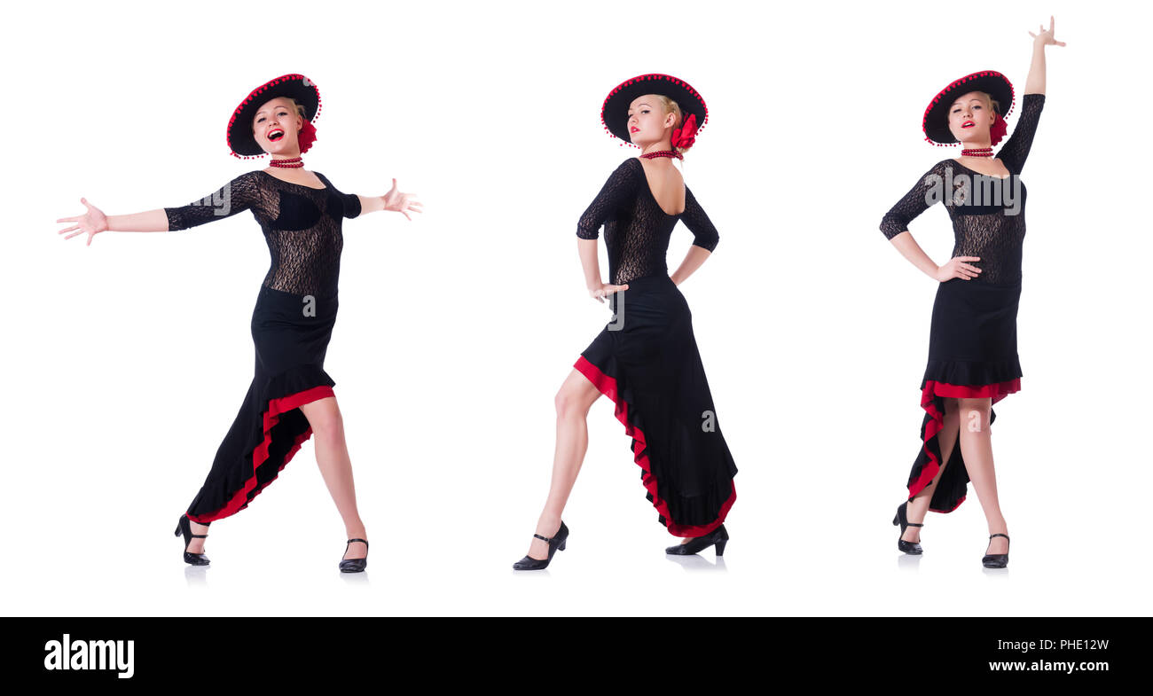 Woman dancing spanish dance isolated on white Stock Photo - Alamy