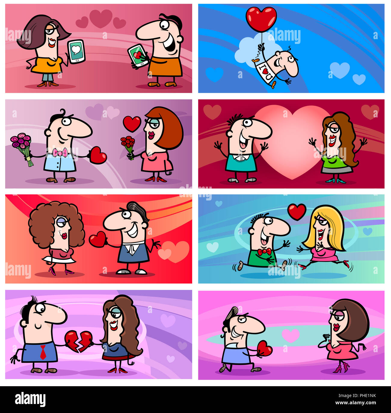 Valentine cartoon greeting cards designs collection Stock Photo - Alamy