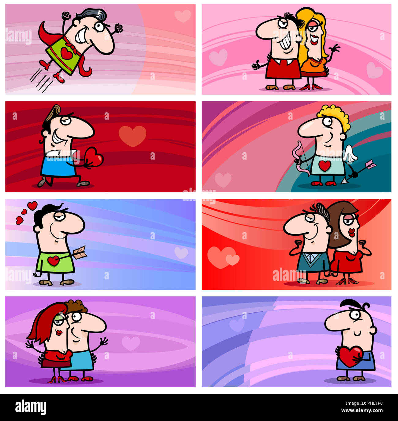 Valentine cartoon greeting cards set Stock Photo - Alamy