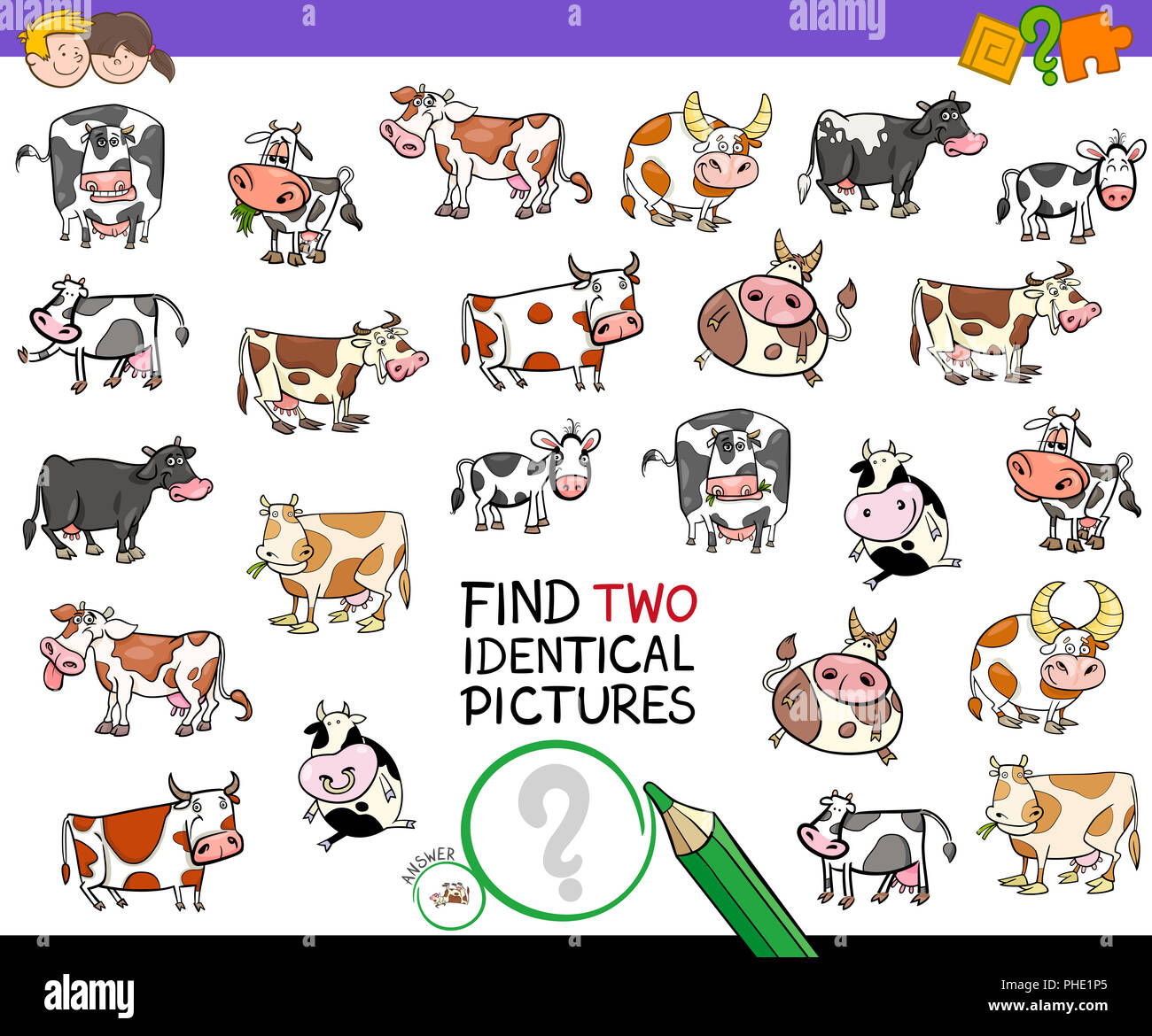 find two identical cows educational activity Stock Photo - Alamy