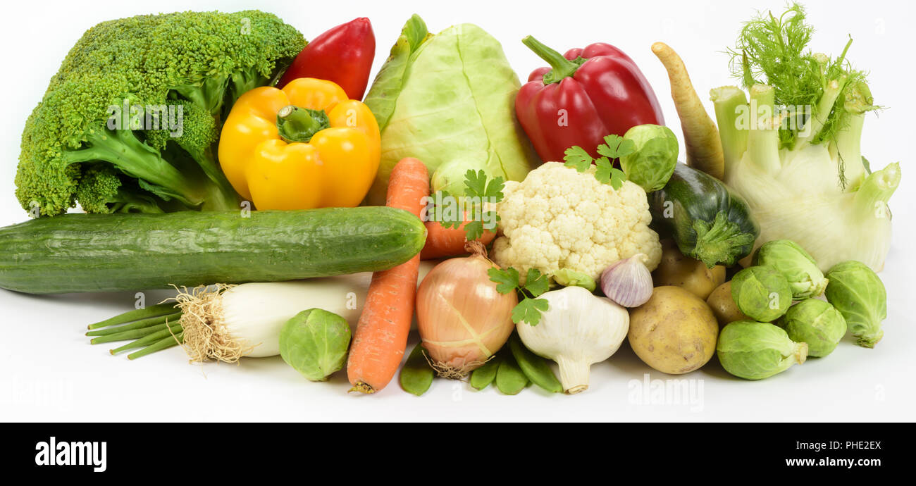 an arrangement of fresh vegetable fruits from market Stock Photo - Alamy