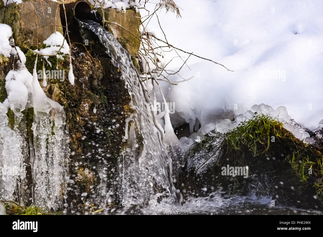 pipe from the ground flowing ecological clean water Stock Photo - Alamy