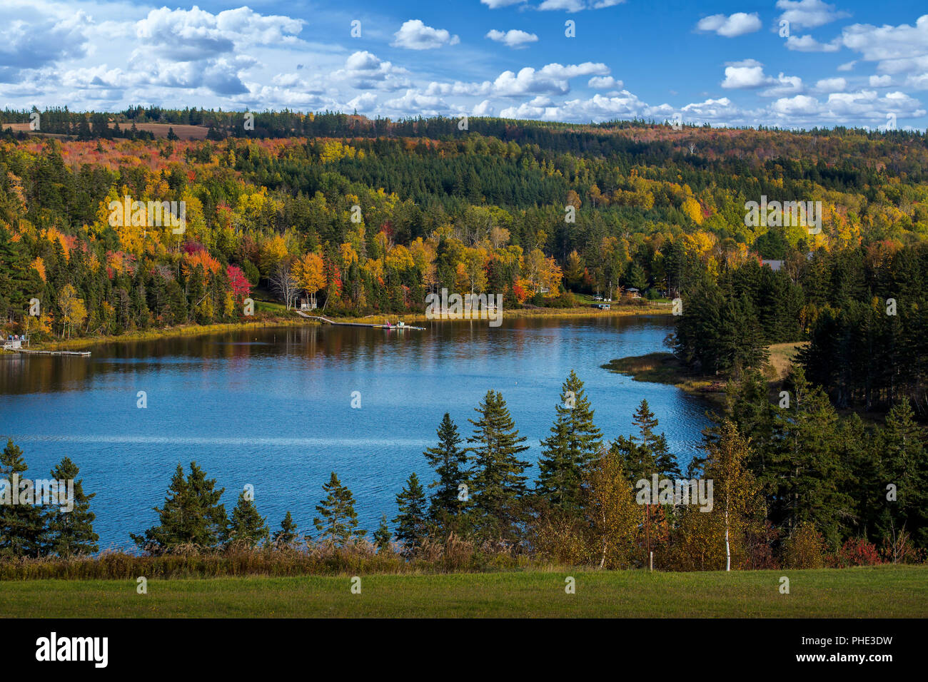 Fall foliage along a river in rural Prince Edward Island, Canada Stock ...