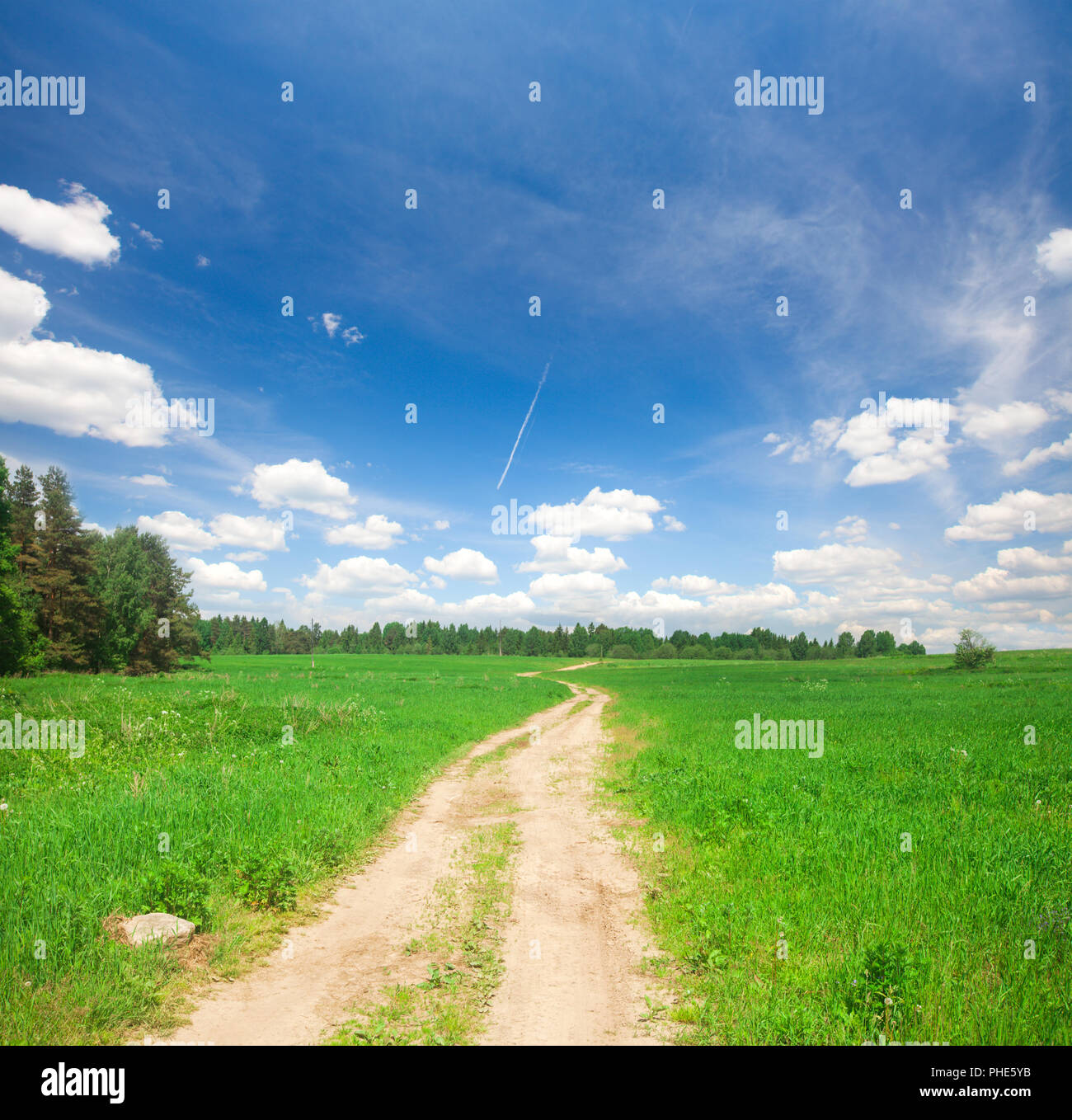 beautiful field and road Stock Photo - Alamy