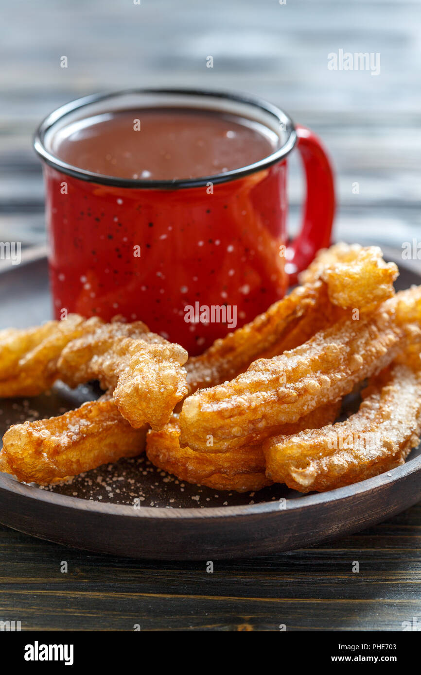 Traditional Spanish dish churros with chocolate Stock Photo - Alamy
