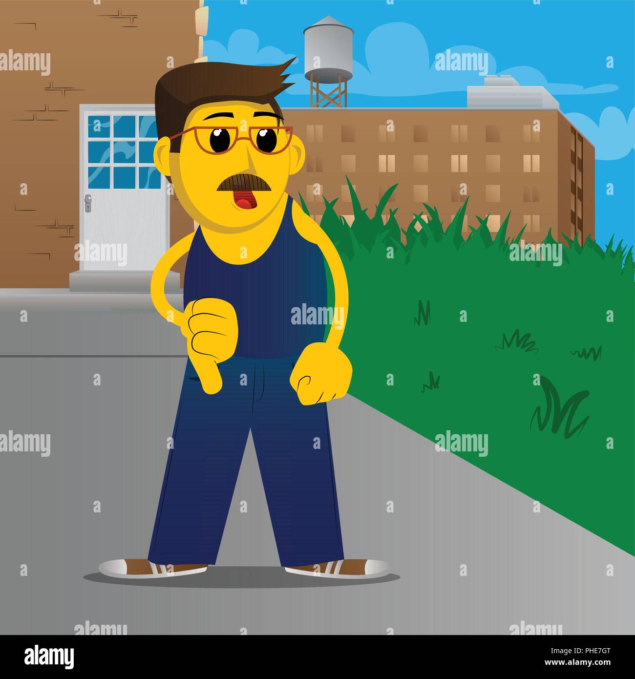 Yellow man showing dislike hand sign. Vector cartoon illustration Stock ...