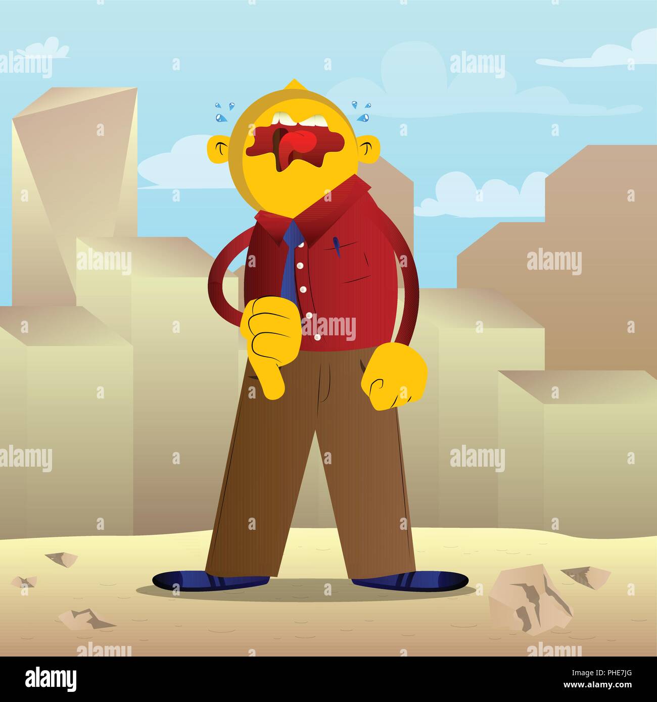 Yellow man showing dislike hand sign. Vector cartoon illustration Stock ...