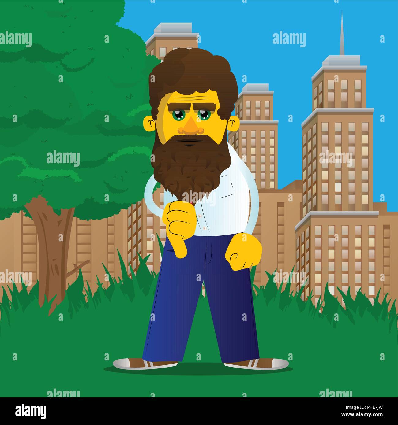 Yellow man showing dislike hand sign. Vector cartoon illustration Stock ...