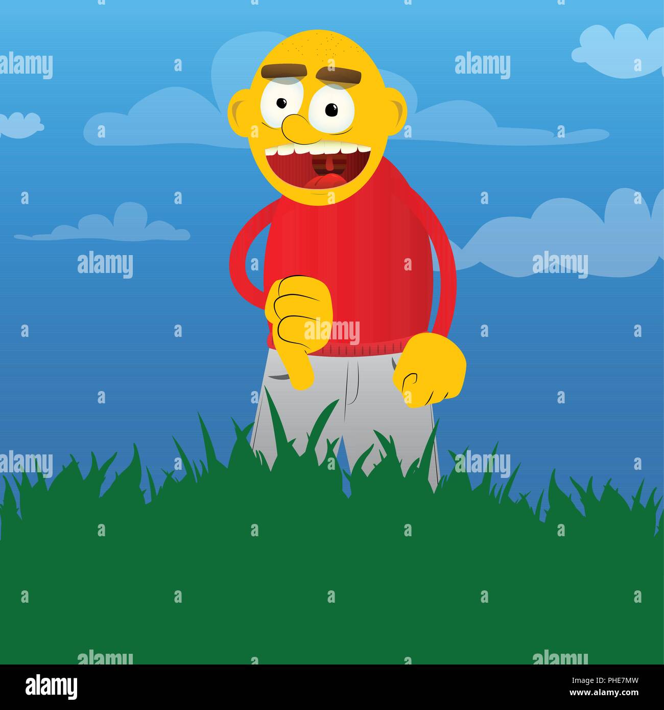 Yellow man showing dislike hand sign. Vector cartoon illustration Stock ...