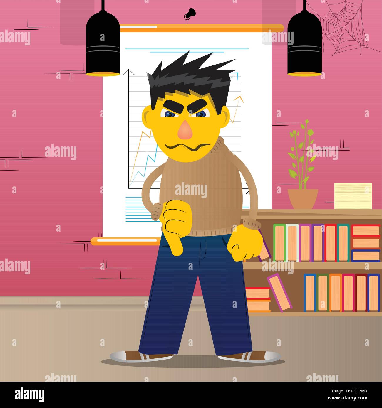 Yellow man showing dislike hand sign. Vector cartoon illustration Stock ...