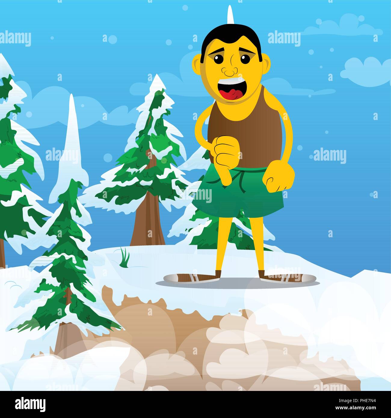 Yellow man showing dislike hand sign. Vector cartoon illustration Stock ...