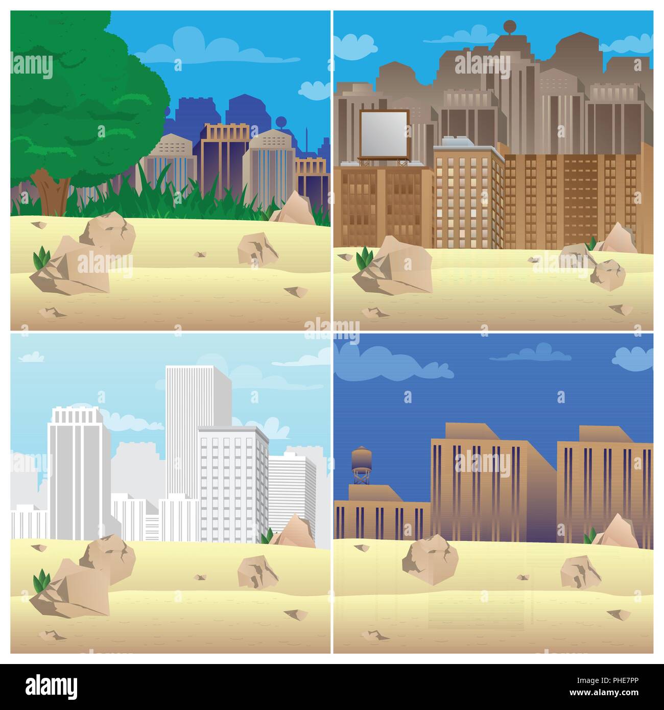 Set of vector illustrated cartoon city scenes Stock Vector Image & Art ...
