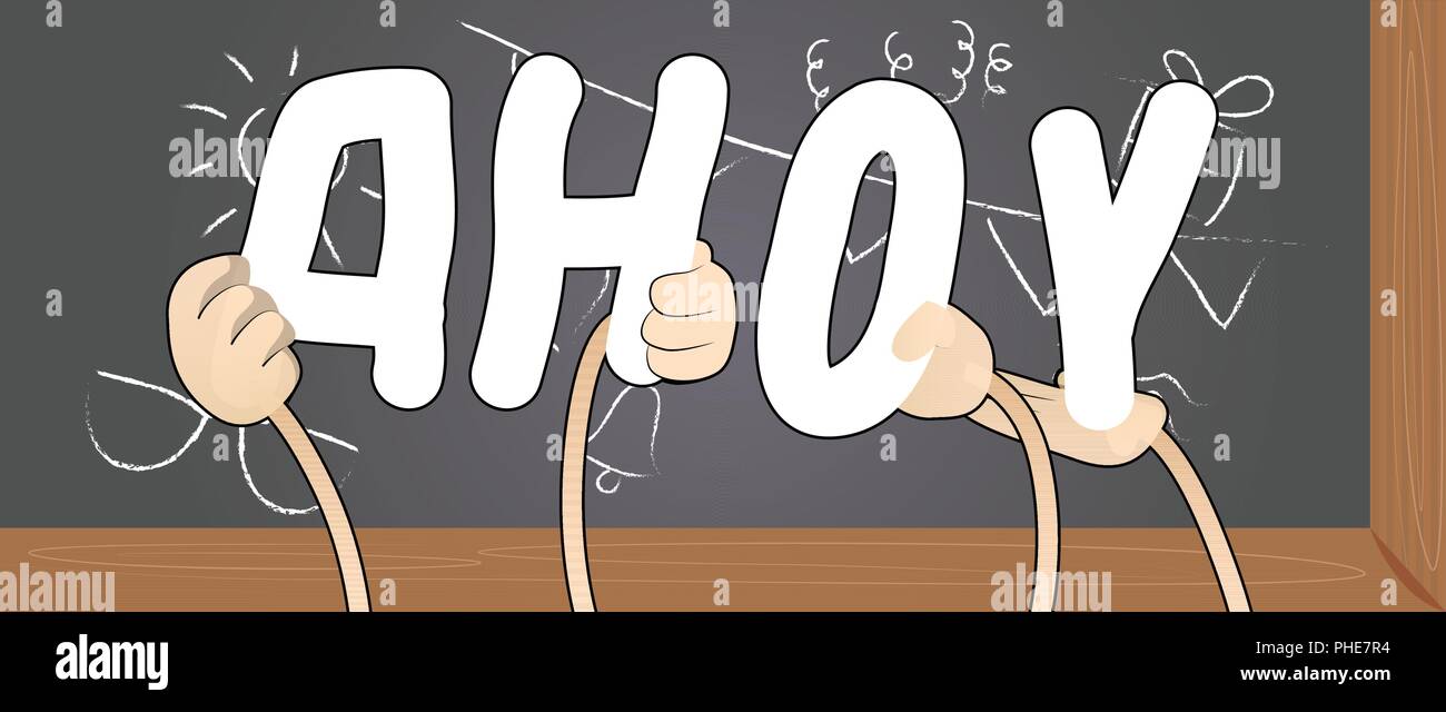 Diverse hands holding letters of the alphabet created the word Ahoy (in ...