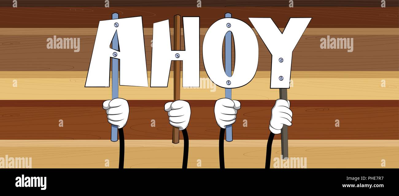 Diverse hands holding letters of the alphabet created the word Ahoy (in ...