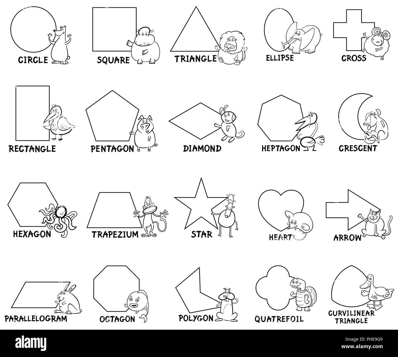 basic geometric shapes with animal characters Stock Photo - Alamy