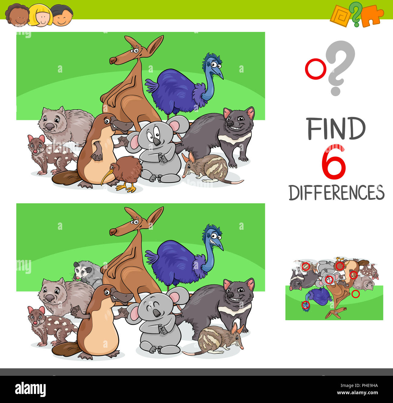 find differences with funny animal characters Stock Photo - Alamy