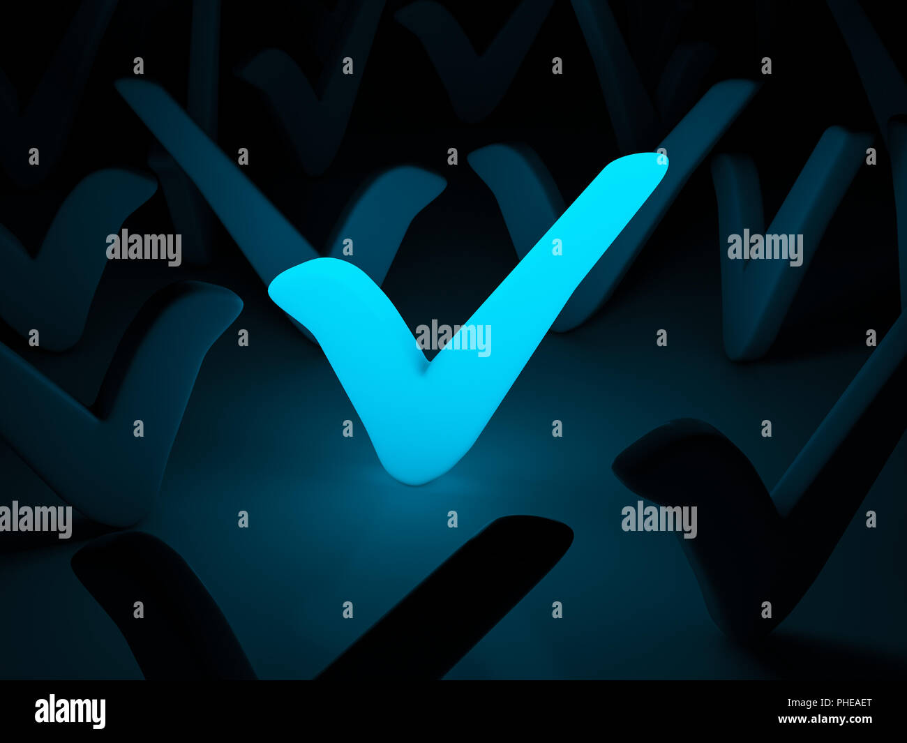 Light check symbol on dark background. 3d illustration Stock Photo - Alamy