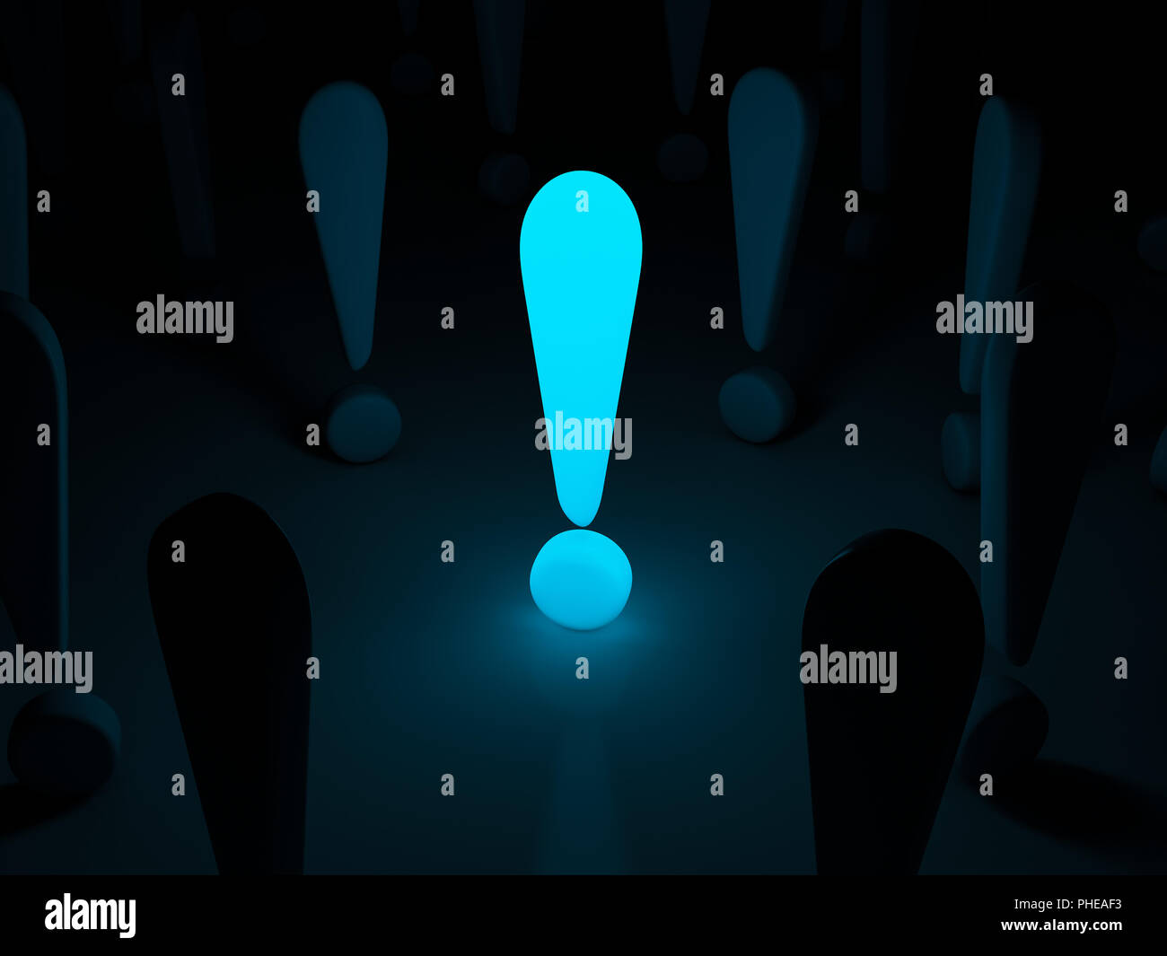 Light exclamation mark on dark symbol background. 3d illustration Stock ...
