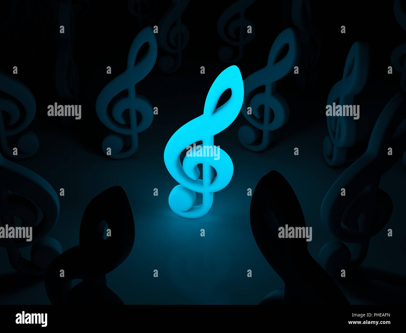 Light music note symbol on dark background. 3d illustration Stock Photo ...