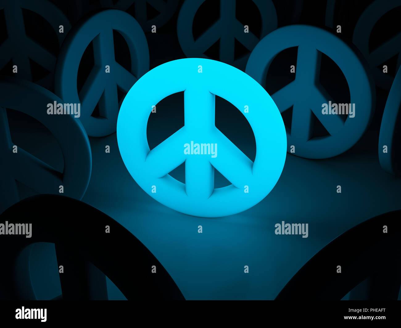 Light peace symbol on dark background. 3d illustration Stock Photo - Alamy
