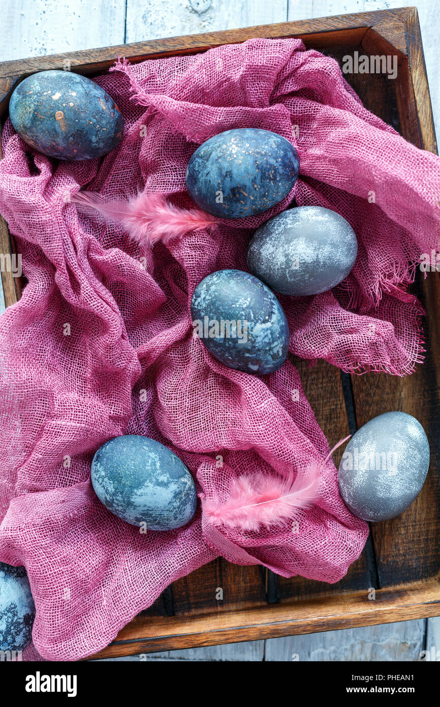 Easter eggs in a wooden box Stock Photo - Alamy