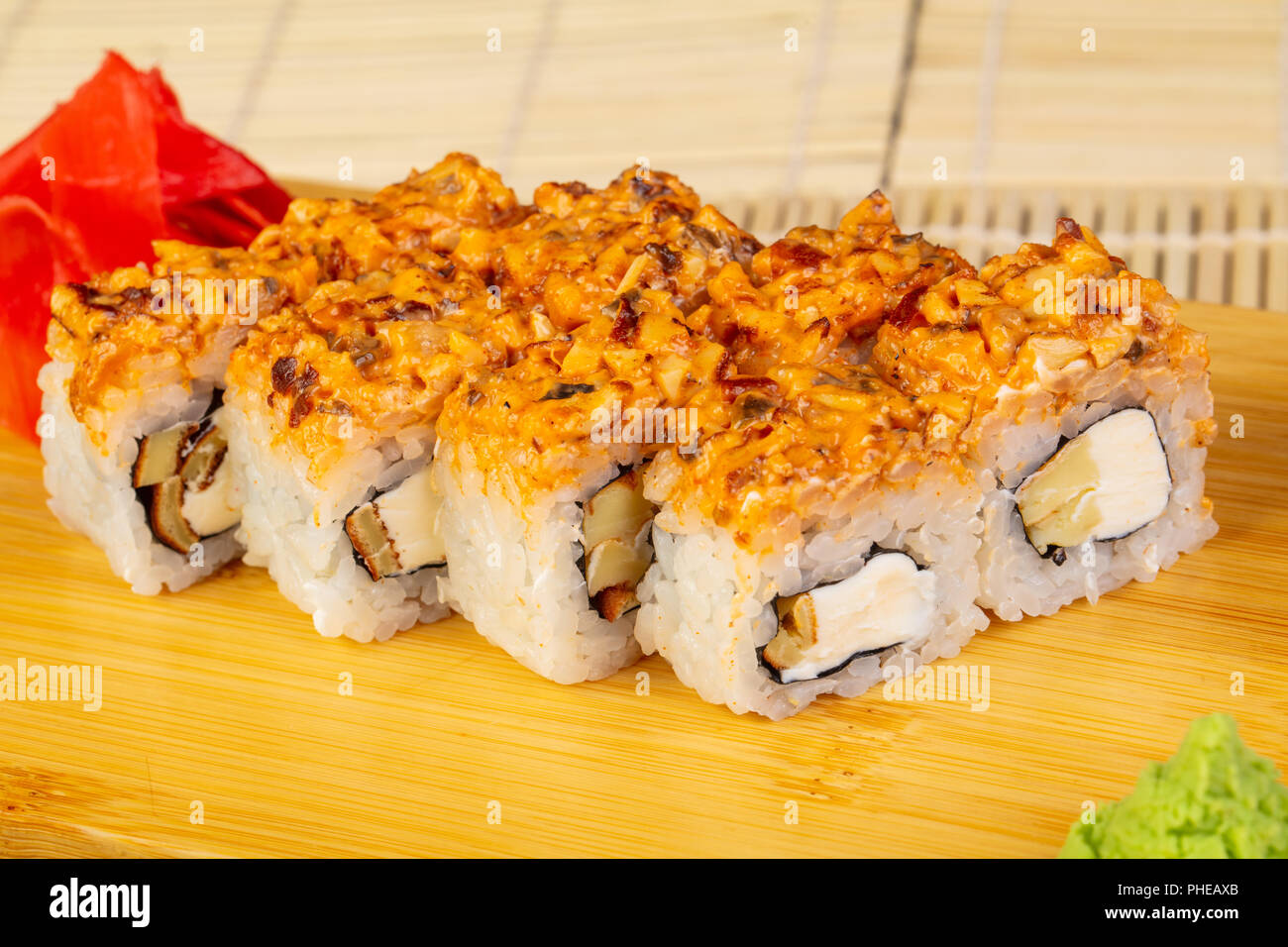 Delicious spicy eel sushi roll Stock Photo - Alamy