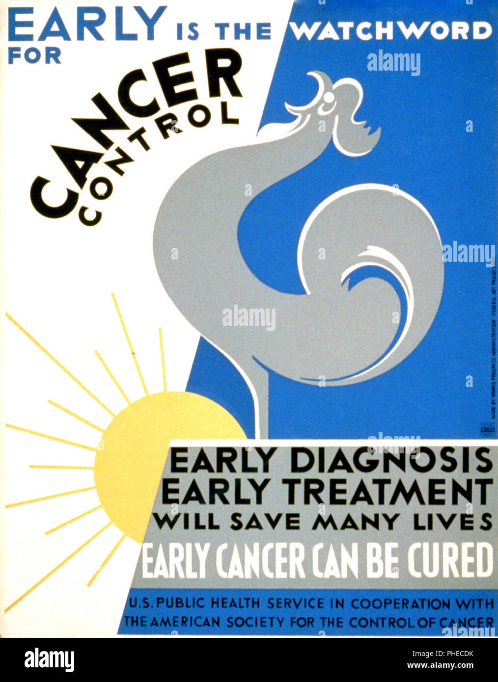 Poster promoting early diagnosis and treatment for cancer, showing a ...