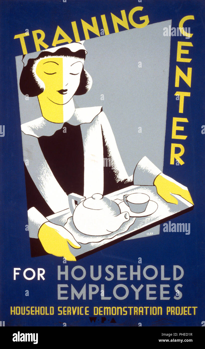 Poster showing a maid carrying a tray Stock Photo - Alamy