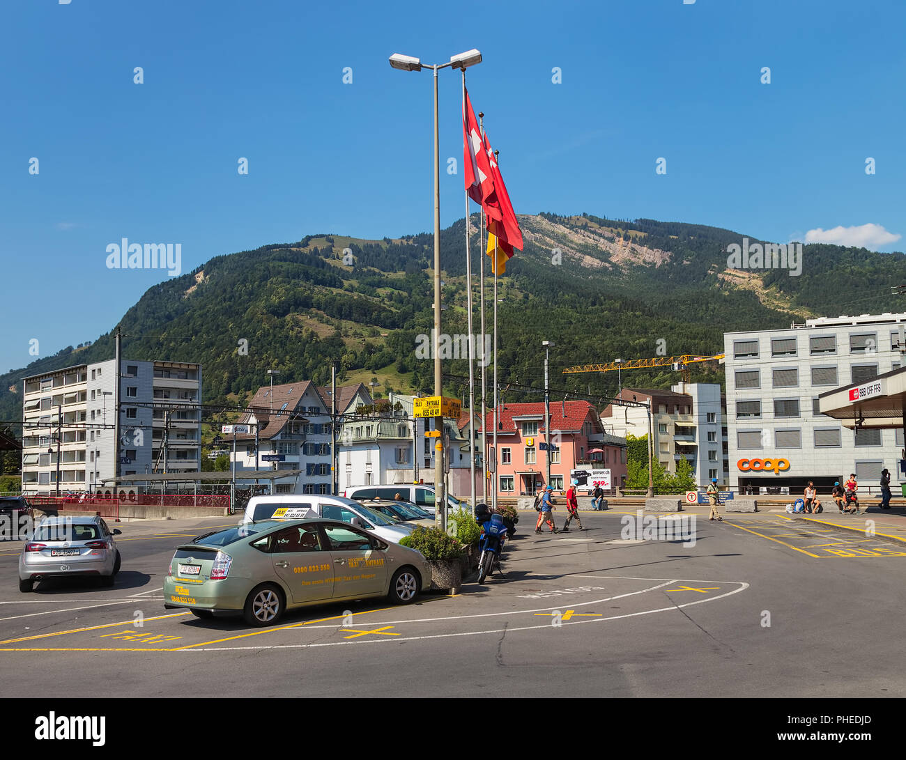 Arth, Switzerland - July 19, 2018: buildings of the town of Arth as ...