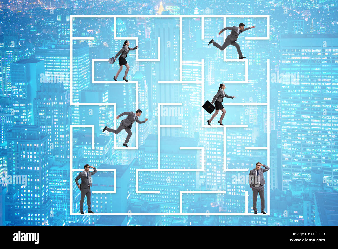 Business people getting lost in maze uncertainty concept Stock Photo ...